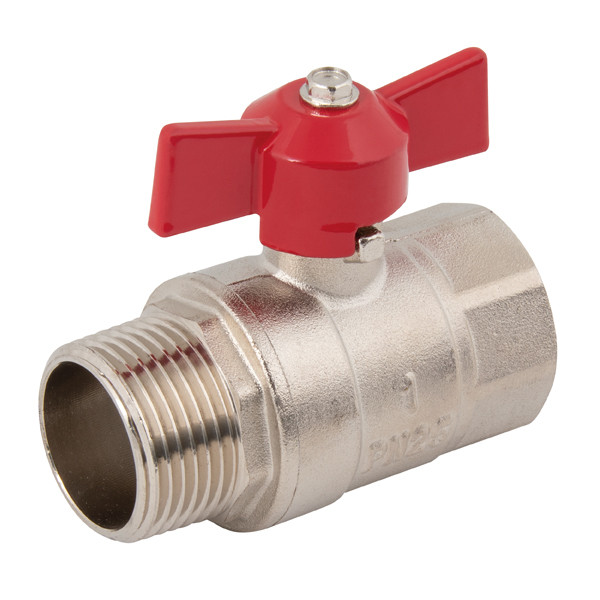 1/4"BSPM x 1/4"BSPF Brass Ball Valve Red T Hdle