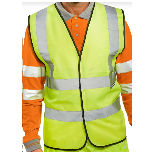 Large Yellow Hi-Vis Waistcoat Black Piping Single Wrap EN ISO 20471