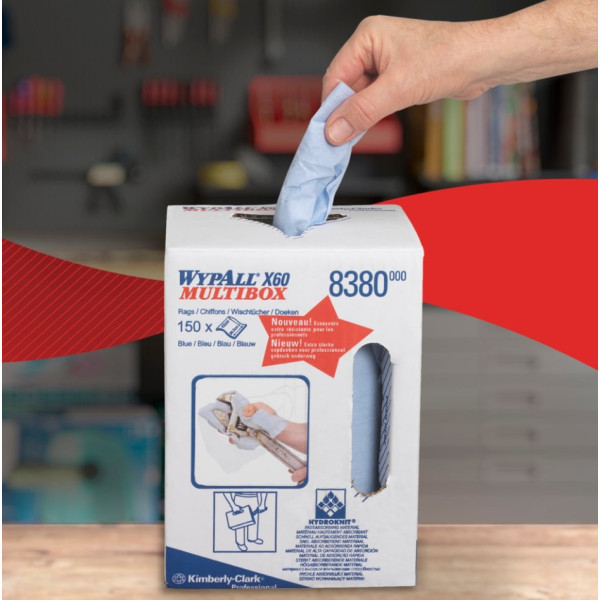 KC8380 Wypall X60 Multi Box Blue Hydroknit Wiper x 150 Sheet 42x24.5cm