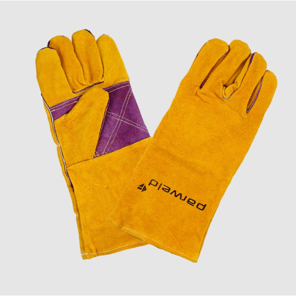 P3821 Gold/Purple Leather Welders Gauntlet